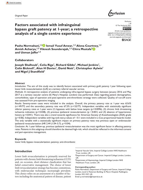 Pdf Factors Associated With Infrainguinal Bypass Graft Patency At 1
