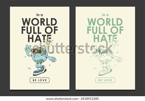 Retro Posters Earth Cartoon Mascot Character Stock Vector Royalty Free