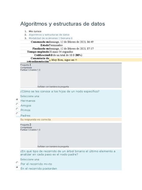Examen Semana 6 Algoritmos Y Estructuras De Datos Pdf