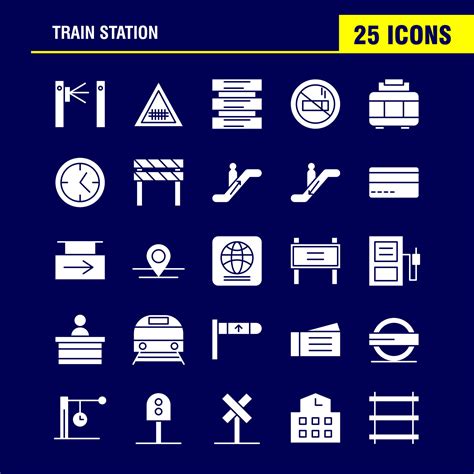 Train Station Solid Glyph Icons Set For Infographics Mobile Uxui Kit