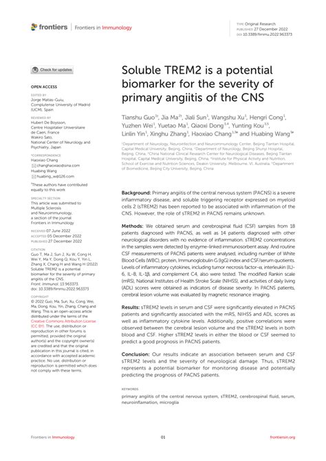 Pdf Soluble Trem2 Is A Potential Biomarker For The Severity Of