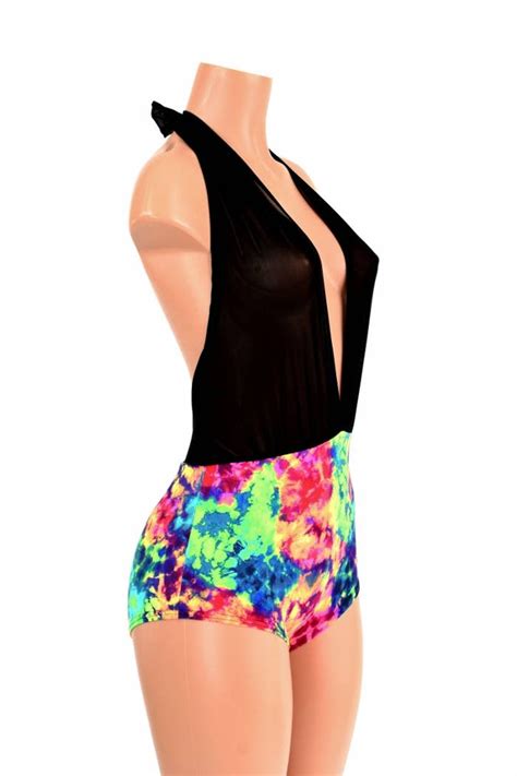 Black Mesh See Through Sheer Bodice And Neon Uv Glow Acid Splash Etsy