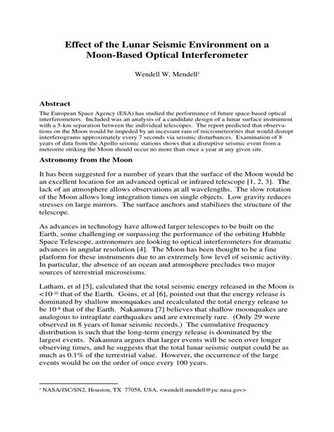 Pdf Effect Of The Lunar Seismic Environment On A Moon Based Optical