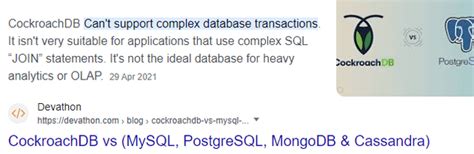 Cockroachdb Not Suitable For Complex Joins Rcockroachdb