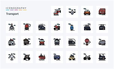 25 Pack Dicônes De Style Rempli De Ligne De Transport Illustration D