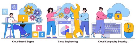 Cloud Based Engine Cloud Engineering And Computing Security Illustrated Pack 10249686 Vector