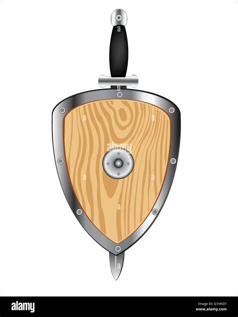 Shield From Tree And Weapon On White Background Insulated Stock Vector
