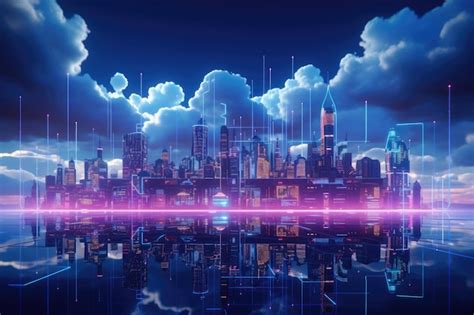 Premium Ai Image Futuristic Of Digital Smart City With Neon Light And