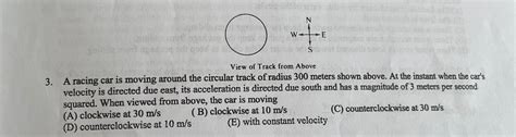 Solved View of Track from Above3. ﻿A racing car is moving | Chegg.com