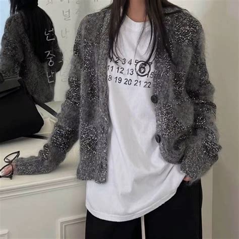 반짝반짝 블링블링 수입 바둑 스퀘어 스팽글 펄 모헤어 울 가디건 니트티 에이블리