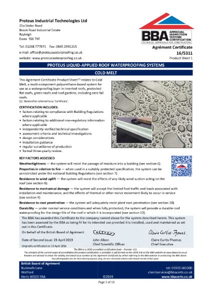 Bba Proteus Cold Melt® Proteus Waterproofing Nbs Source