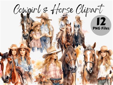 Watercolor Cowgirl And Horse Clipart Bundle Cowgirl Graphics Watercolor