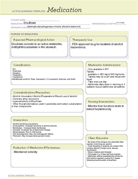 Disulfiram Medication Template Active Learning Templates Medication