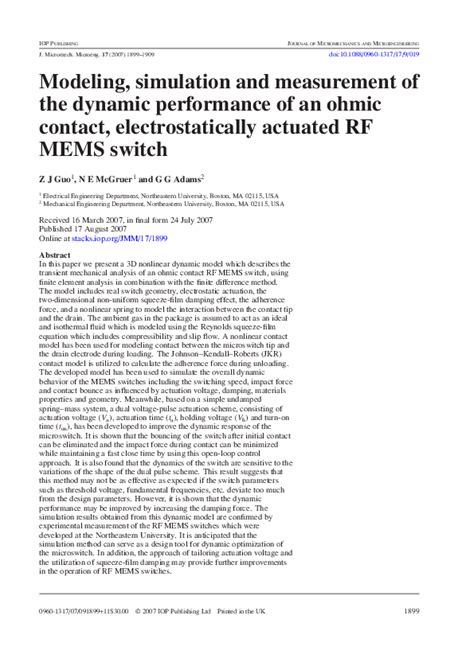 Pdf Modeling Simulation And Measurement Of The Dynamic Performance