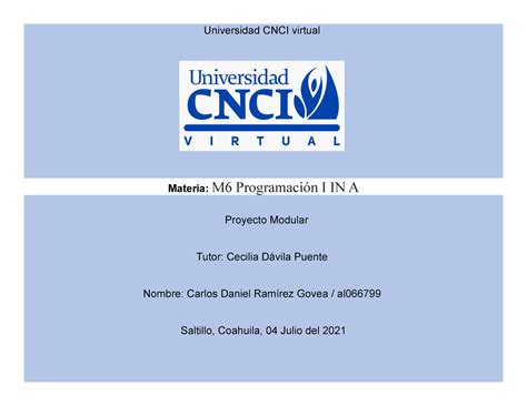 Programacion Proyecto Modular Programacion L IN C Universidad CNCI