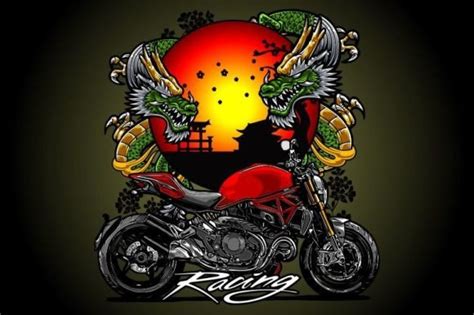 Naked Bike With Two Dragons Graphic By Jellybox999 Creative Fabrica