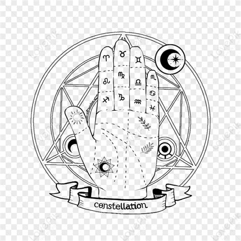 창의적인 손으로 그린 Palmistry 및 열두 별자리 일러스트지골손바닥 Png 일러스트 무료 다운로드 Lovepik