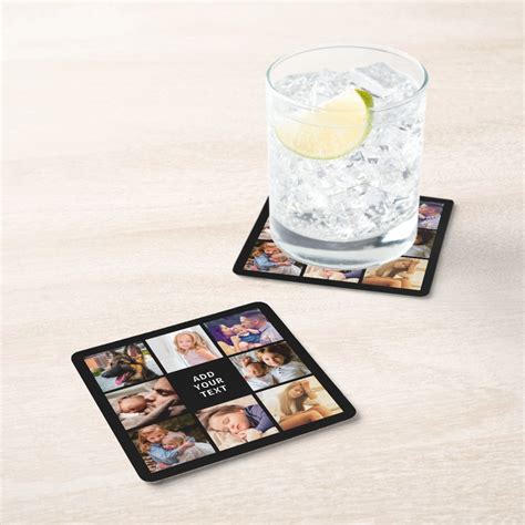 Personalized 8 Photo Collage Square Paper Coaster Zazzle