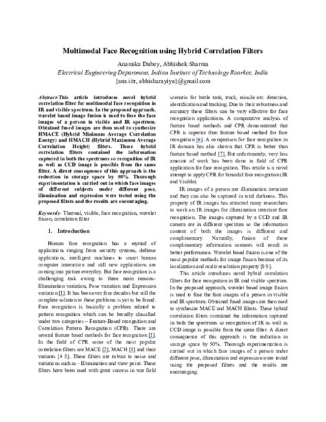 pdf multimodal face recognition using hybrid correlation filters
