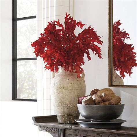 Dried Oak Leaf Stems Bunch Ballard Designs Persimmon Color