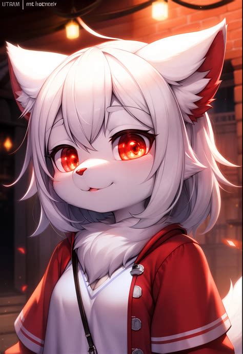 Anime Girl With Red Eyes And White Hair In A Red Jacket Seaart Ai