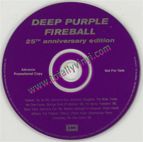 Totally Vinyl Records Deep Purple Fireball Th Anniversary Edition CD Promotional Issue