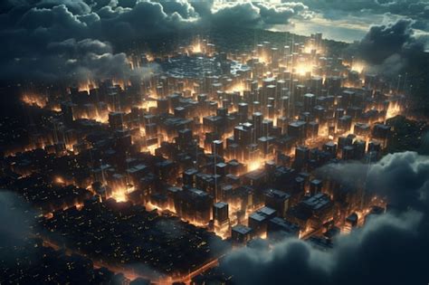 Ciudad De Concepto De Redes En La Nube Foto Premium