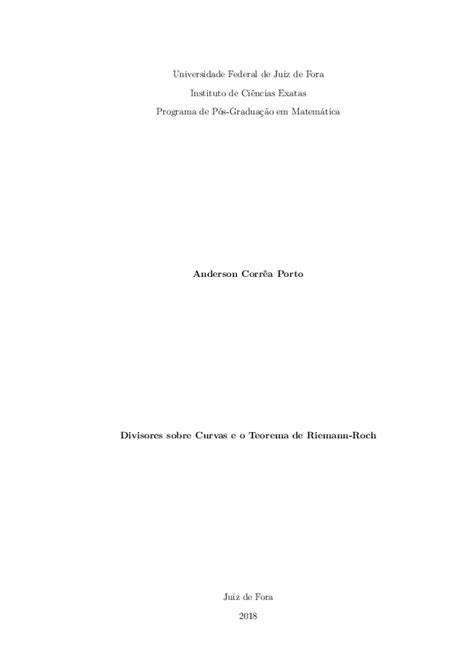 Pdf Divisores Sobre Curvas E O Teorema De Riemann Roch