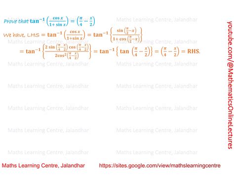 Class 12 Chapter 2 Inverse Trigonometric Functions Problems Based On Trigonometric Formulas