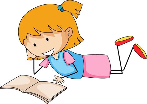 Cute Girl Reading Book Doodle Cartoon Character 2284297 Vector Art At