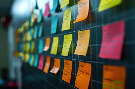 Agile Methodology Board Covered In Sticky Notes For Project Management