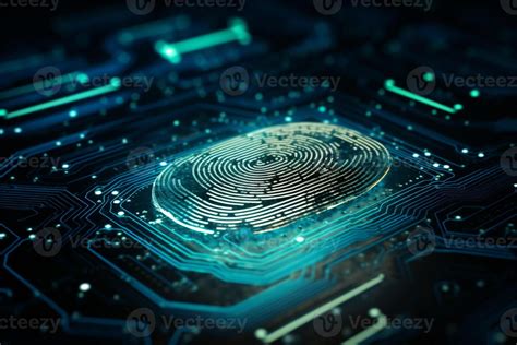 Security Access With Fingerprint Scan And Binary Code On Deep Blue Ai Generated 33117083 Stock