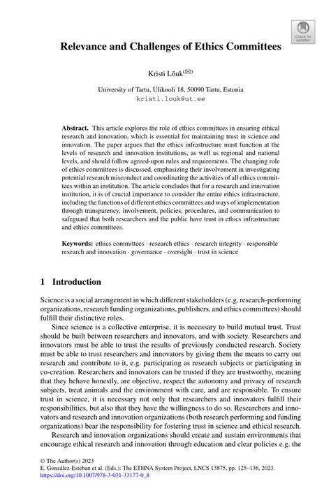 Pdf Relevance And Challenges Of Ethics Committees