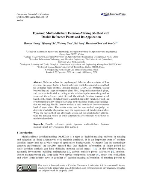 Pdf Dynamic Multi Attribute Decision Making Method With Double