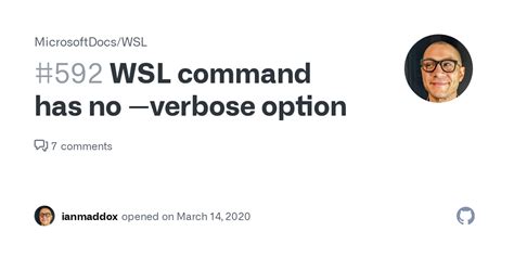 Wsl Command Has No Verbose Option · Issue 592 · Microsoftdocswsl · Github