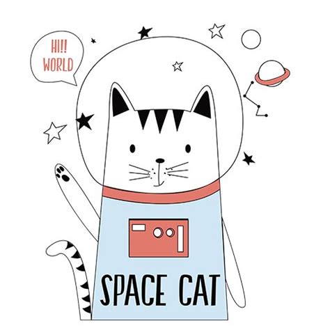 宇航员猫咪卡通猫图案星球卡通矢量