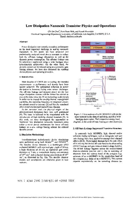 Pdf Low Dissipation Nanoscale Transistor Physics And Operations