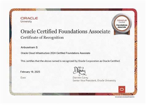 Oraclecloud Oci Certification Cloudcomputing Learningandgrowth… Anbuselvam S