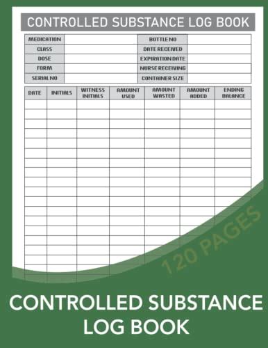 Controlled Substance Log Book Simple Narcotics And Drugs Record Book For Doctors Office By Amg