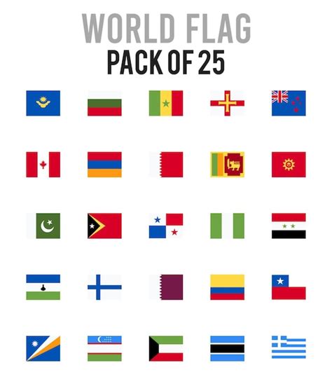 25 Mundo Bandeiras Quadrados ícones Pacote Ilustração Vetorial Vetor