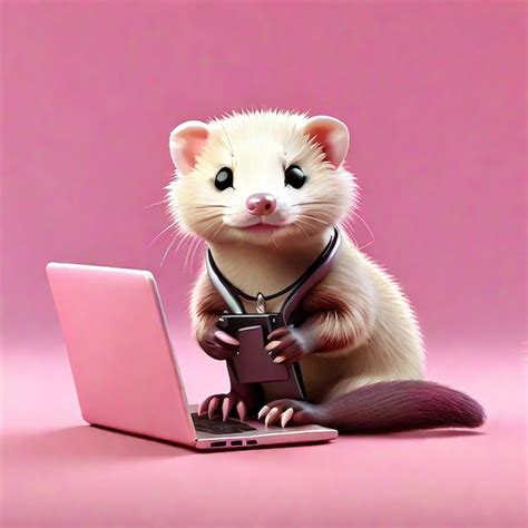 Premium Ai Image Ferret Using A Laptop Generated By Ai