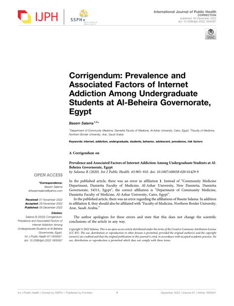 Pdf Corrigendum Prevalence And Associated Factors Of Internet Addiction Among Undergraduate