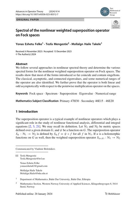 Pdf Spectral Of The Nonlinear Weighted Superposition Operator On Fock Spaces