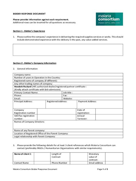 Fillable Online Bidder Response Document Please Provide Fax Email