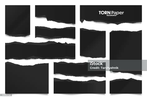 찢어진 검은 종이 스트립 찢어진 가장자리가있는 현실적인 구겨진 종이 스크랩 노트북 페이지의 파쇄 벡터 일러스트레이션 0명에 대한 스톡 벡터 아트 및 기타 이미지 Istock