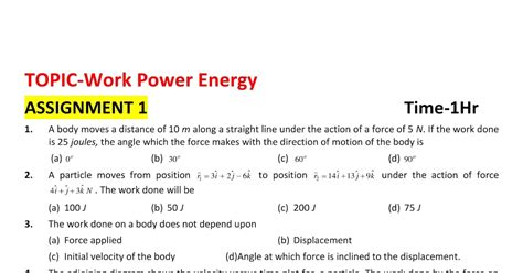 work power energy assignment 1 level easy