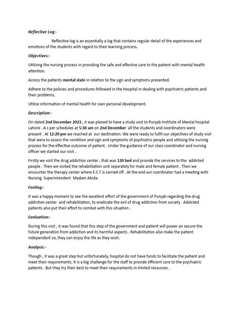 Reflective Log Pdf