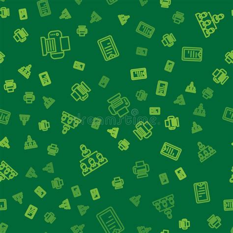 Set Line Printer Hierarchy Organogram Chart And Clipboard With Checklist On Seamless Pattern