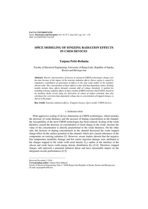 Pdf Spice Modeling Of Ionizing Radiation Effects In Cmos Devices