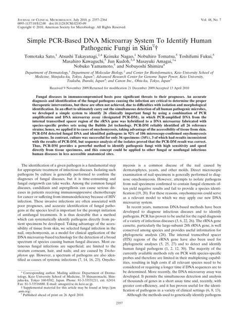 Pdf Simple Pcr Based Dna Microarray System To Identify Human Pathogenic Fungi In Skin